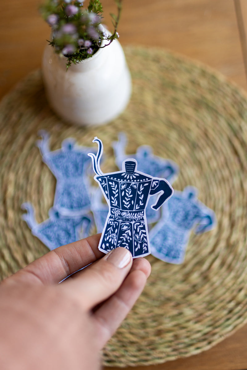 Blue Moka Pot Sticker – Floral Coffee Lover’s Dream ☕💙 – Tday.co.za
